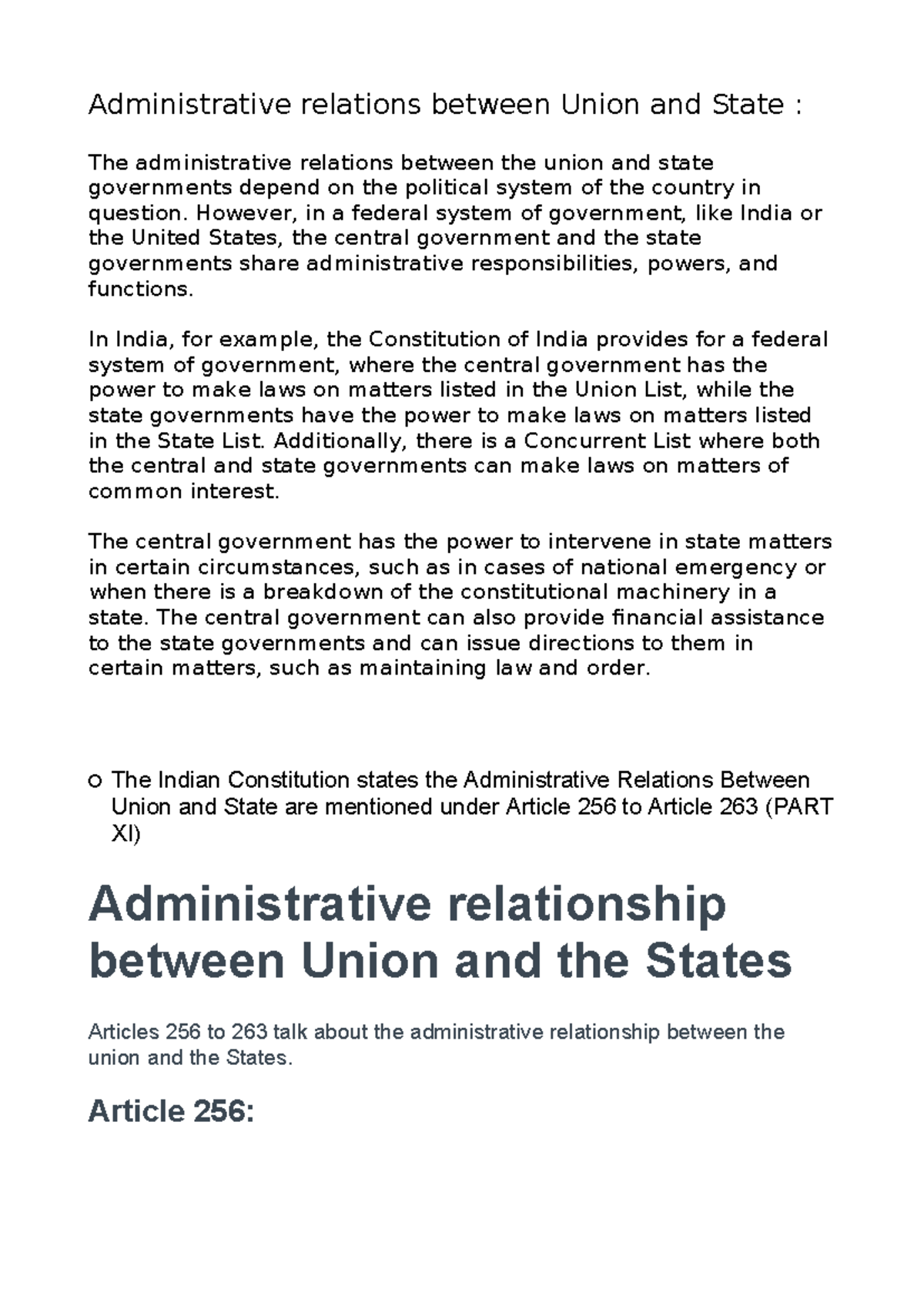 Administrative relations b w union and state pratham - Administrative ...