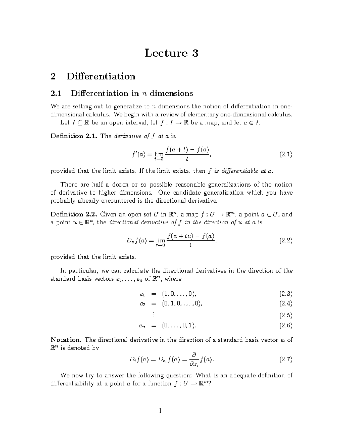 Mathematical Analysis-Lecture 3 - Lecture 3 2 Differentiation 2 ...