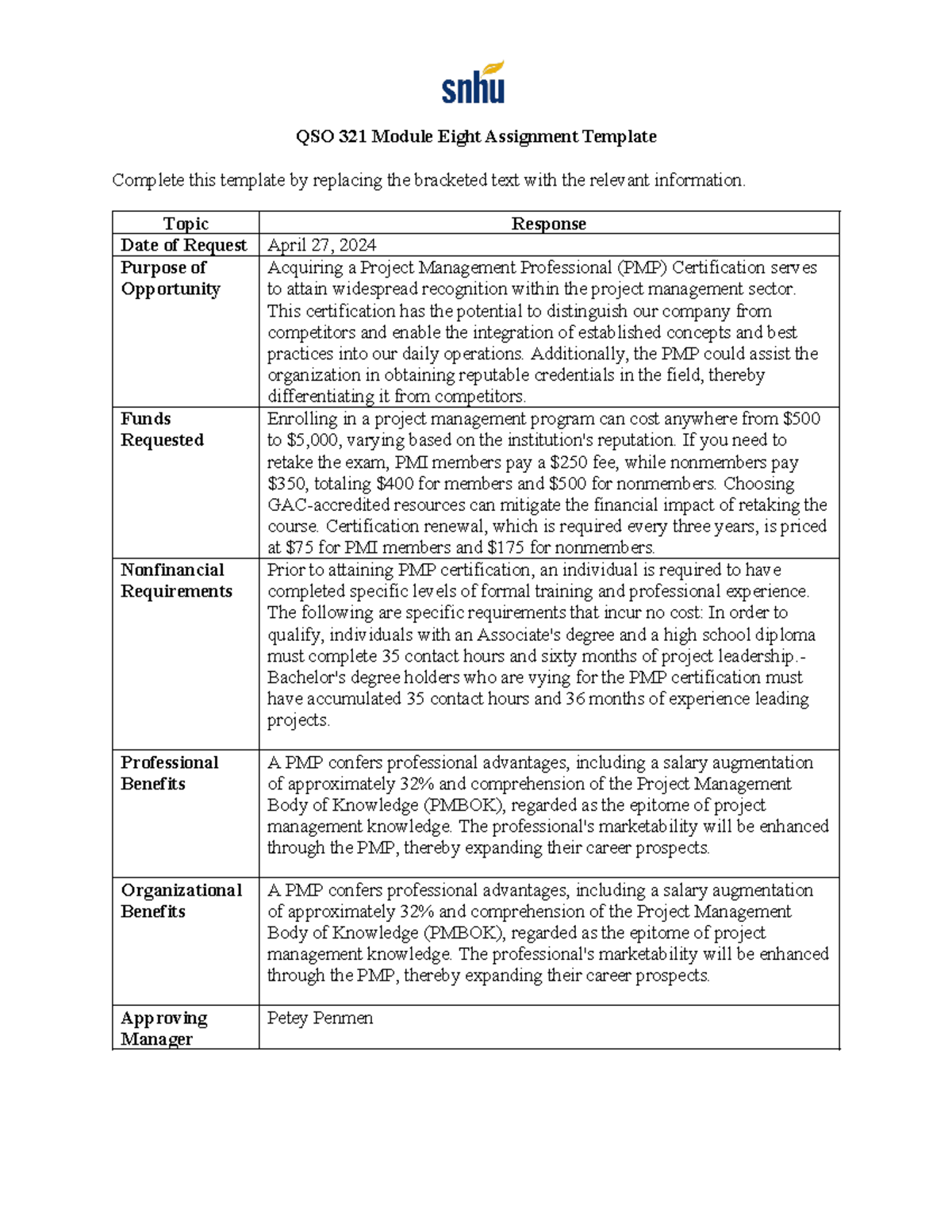 QSO 321 Module Eight Assignment - Topic Response Date of Request April ...