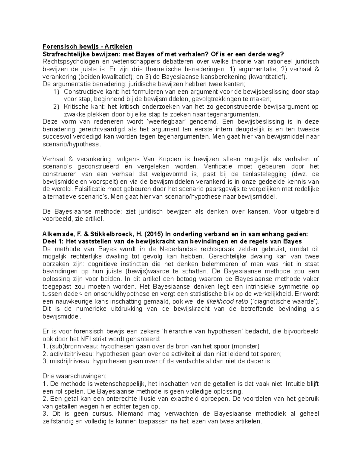 Samenvatting - artikelen - Forensisch bewijs Artikelen Strafrechtelijke ...