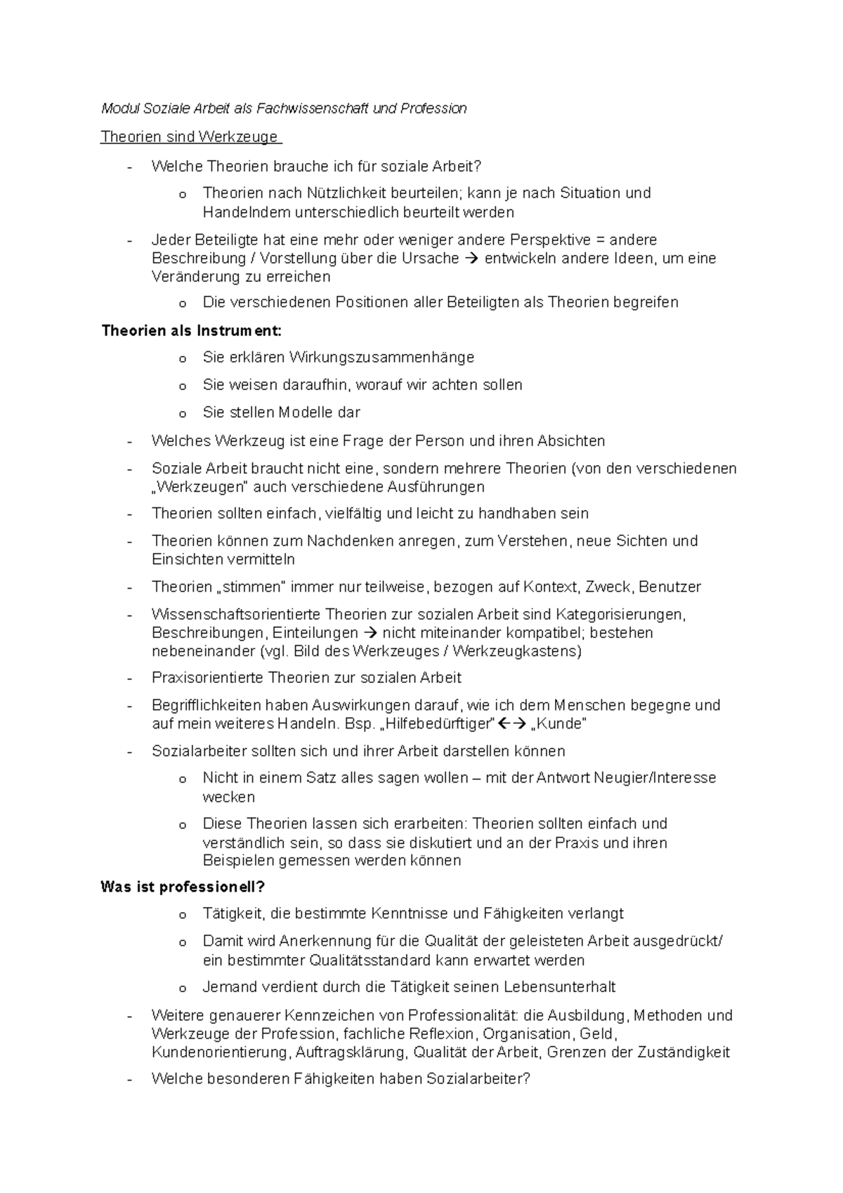 01 Theorien als Werkzeug - Modul Soziale Arbeit als Fachwissenschaft und Profession Theorien ...