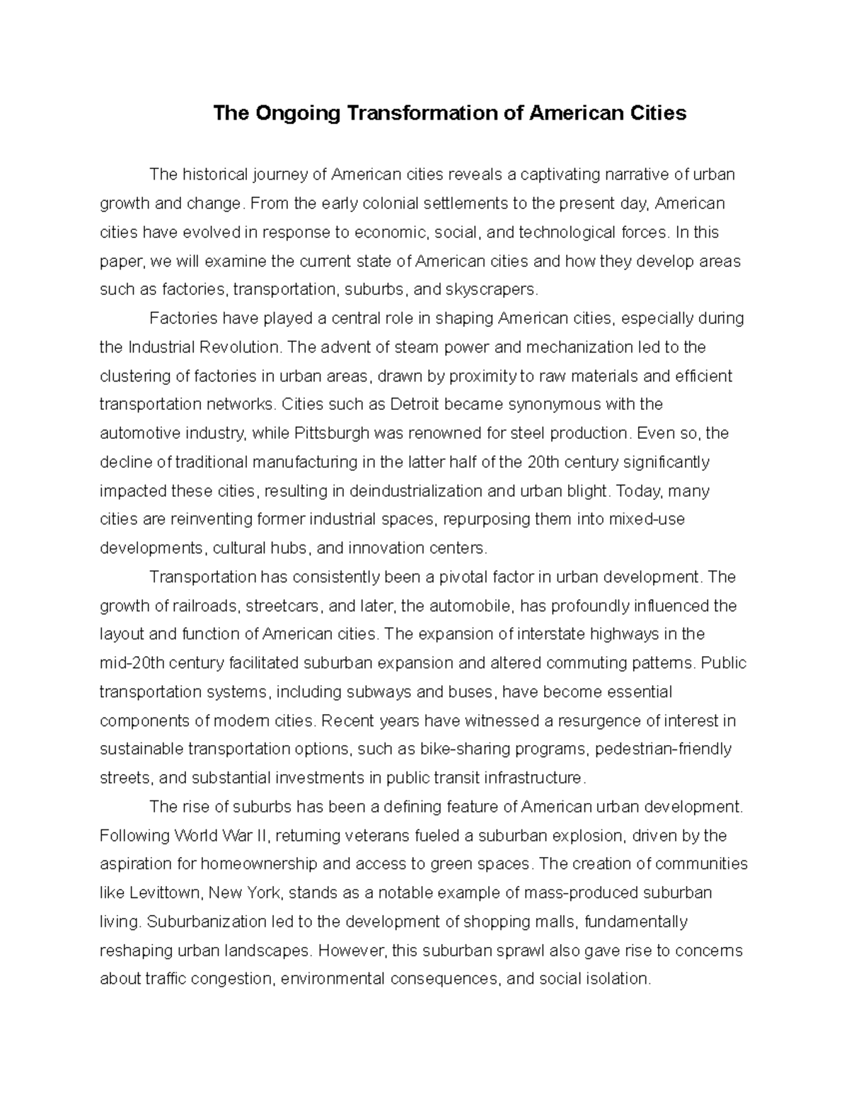 The Ongoing Transformation of American Cities - From the early colonial ...