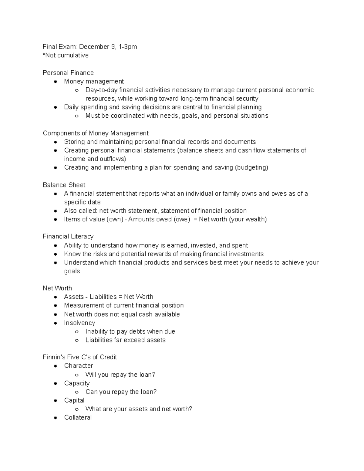 Foundations of Business 101 Lecture - Final Exam: December 9, 1-3pm ...