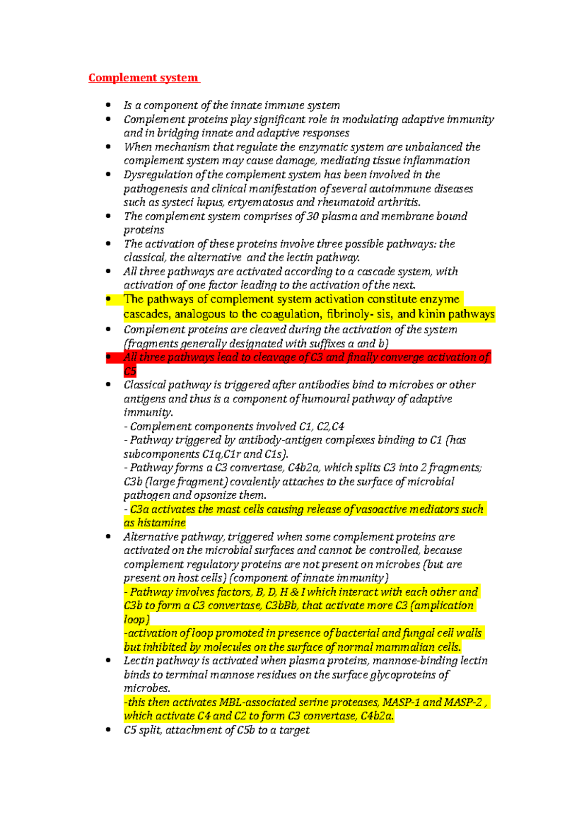 Summary - Complement system - Complement system Is a component of the ...