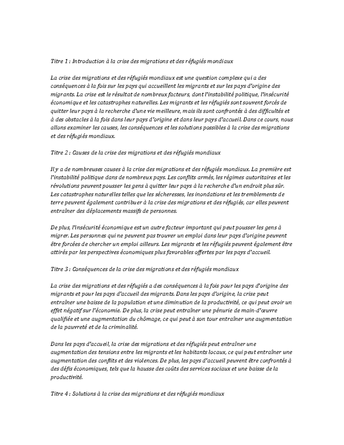 Global Migration and Refugee Crisis Notes de cours - Titre 1 ...