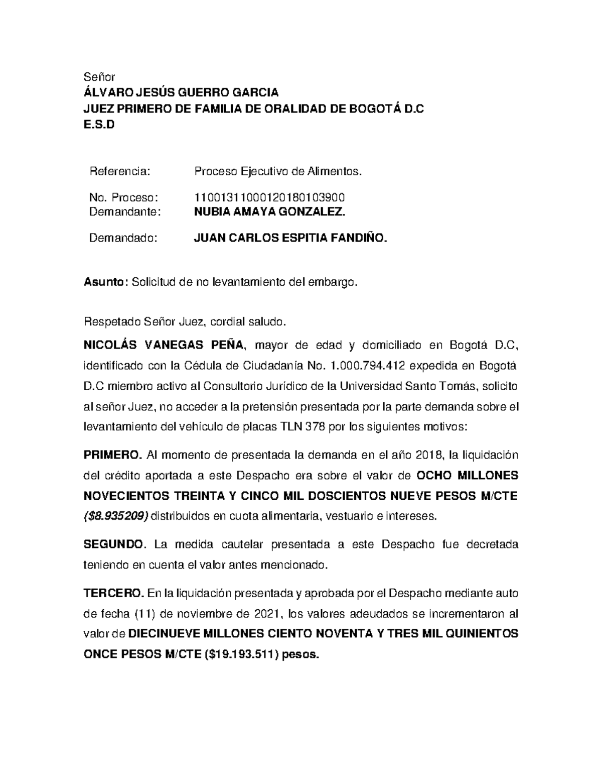 Memorial medidas cauterales - Señor ÁLVARO JESÚS GUERRO GARCIA JUEZ ...