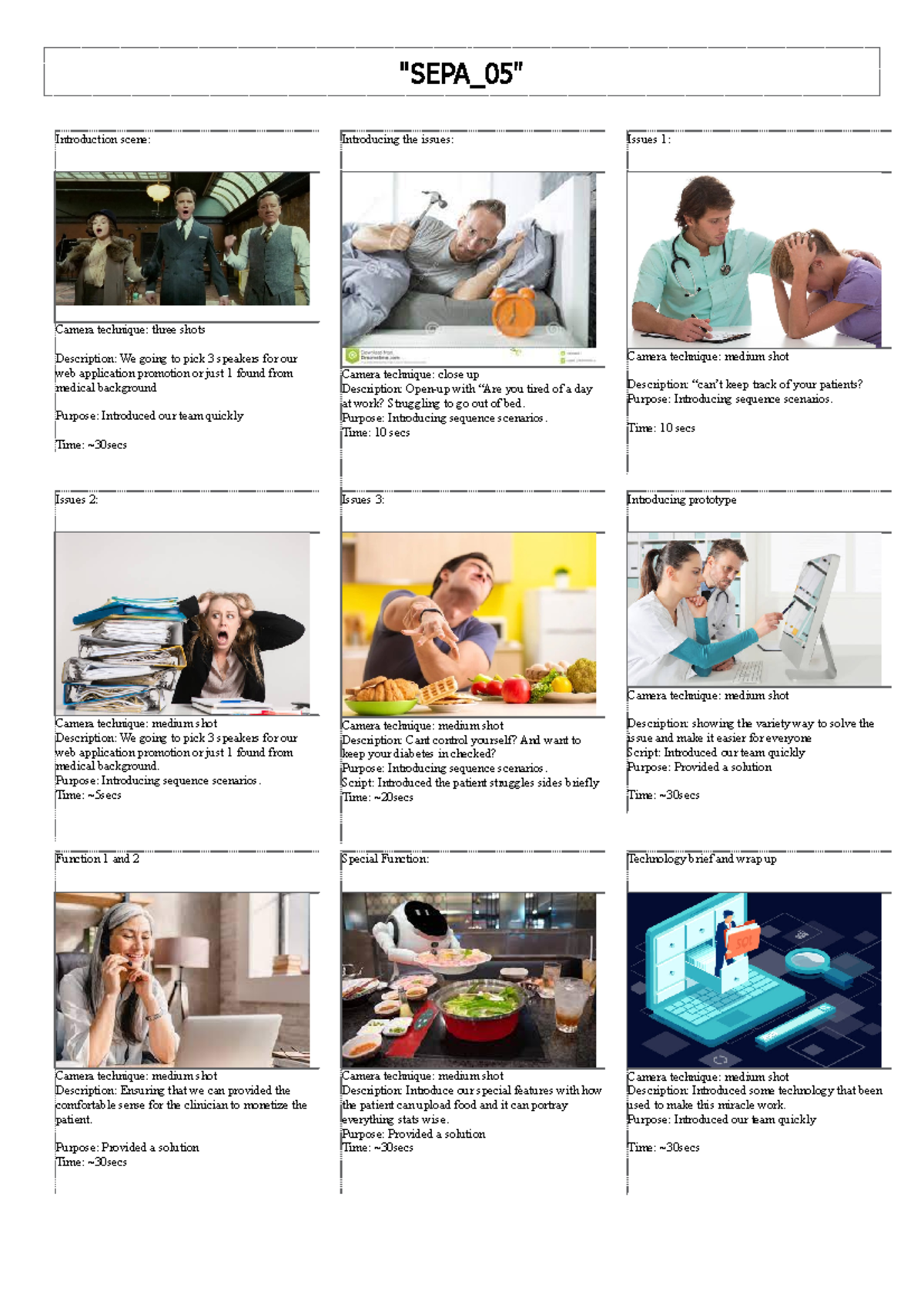 Draft 01 - "SEPA_05" Introduction scene: Camera technique: three shots ...