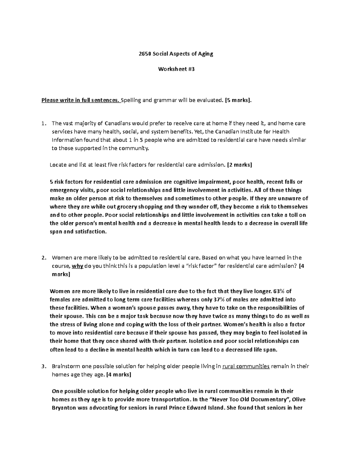 Social Aspects of Aging Worksheet - Studocu