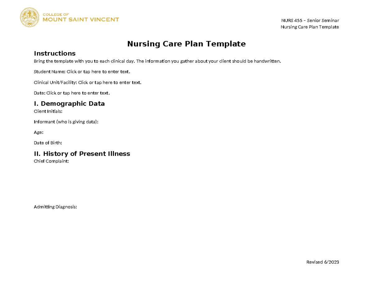 NURS+455+Nursing+Care+Plan+Template - Nursing Care Plan Template ...