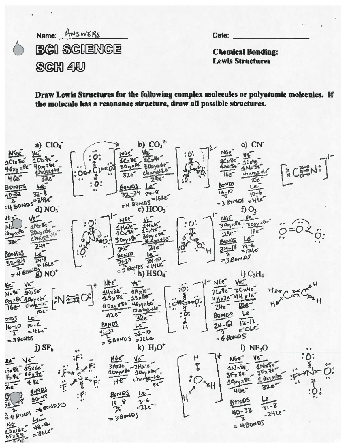 A to z complex lewis structures - Name: Date: 3@U U1@E Lewis ...