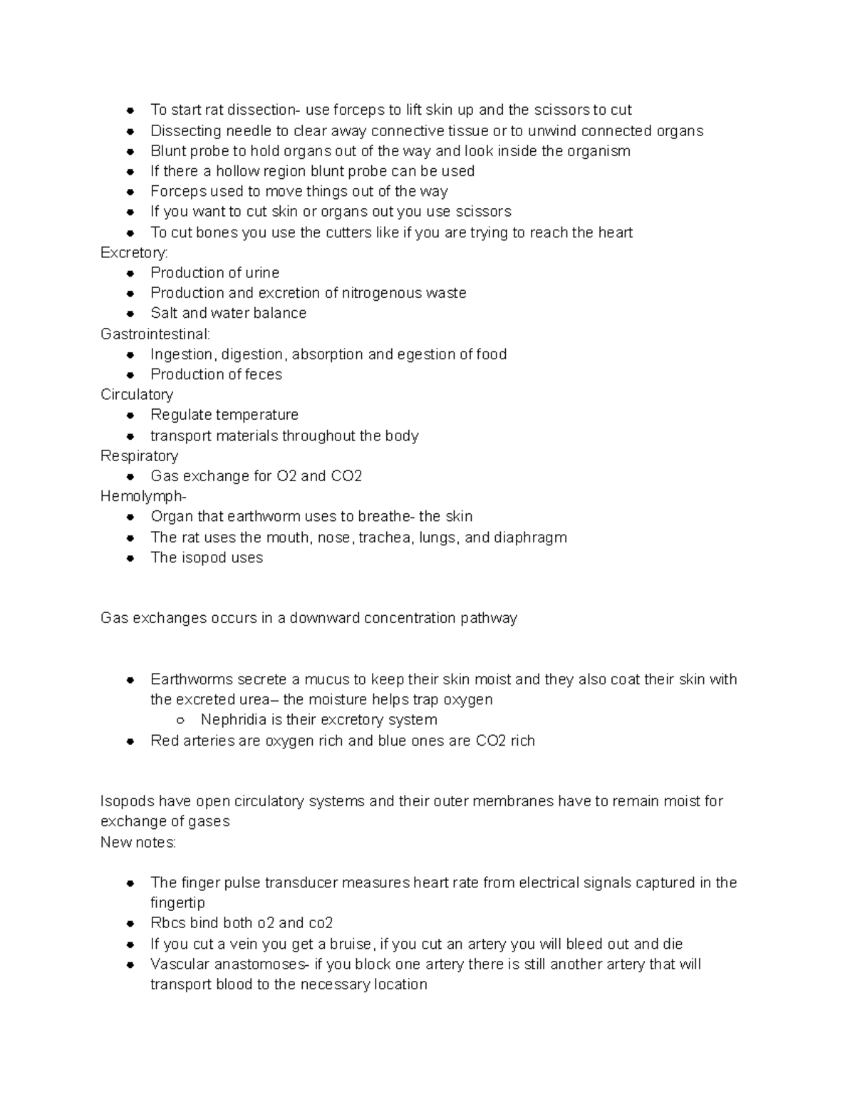 Lab notes pt 1 - To start rat dissection- use forceps to lift skin up ...