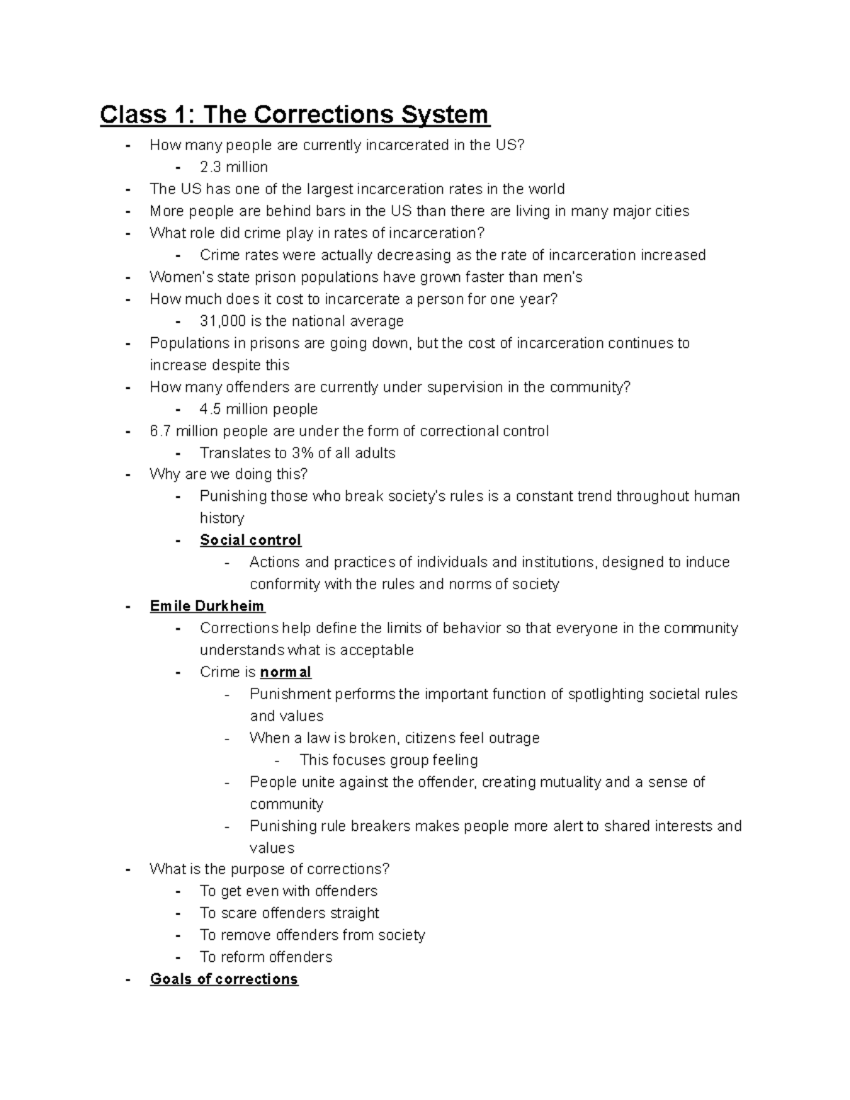 Class 1 The Corrections System - Class 1: The Corrections System - How ...