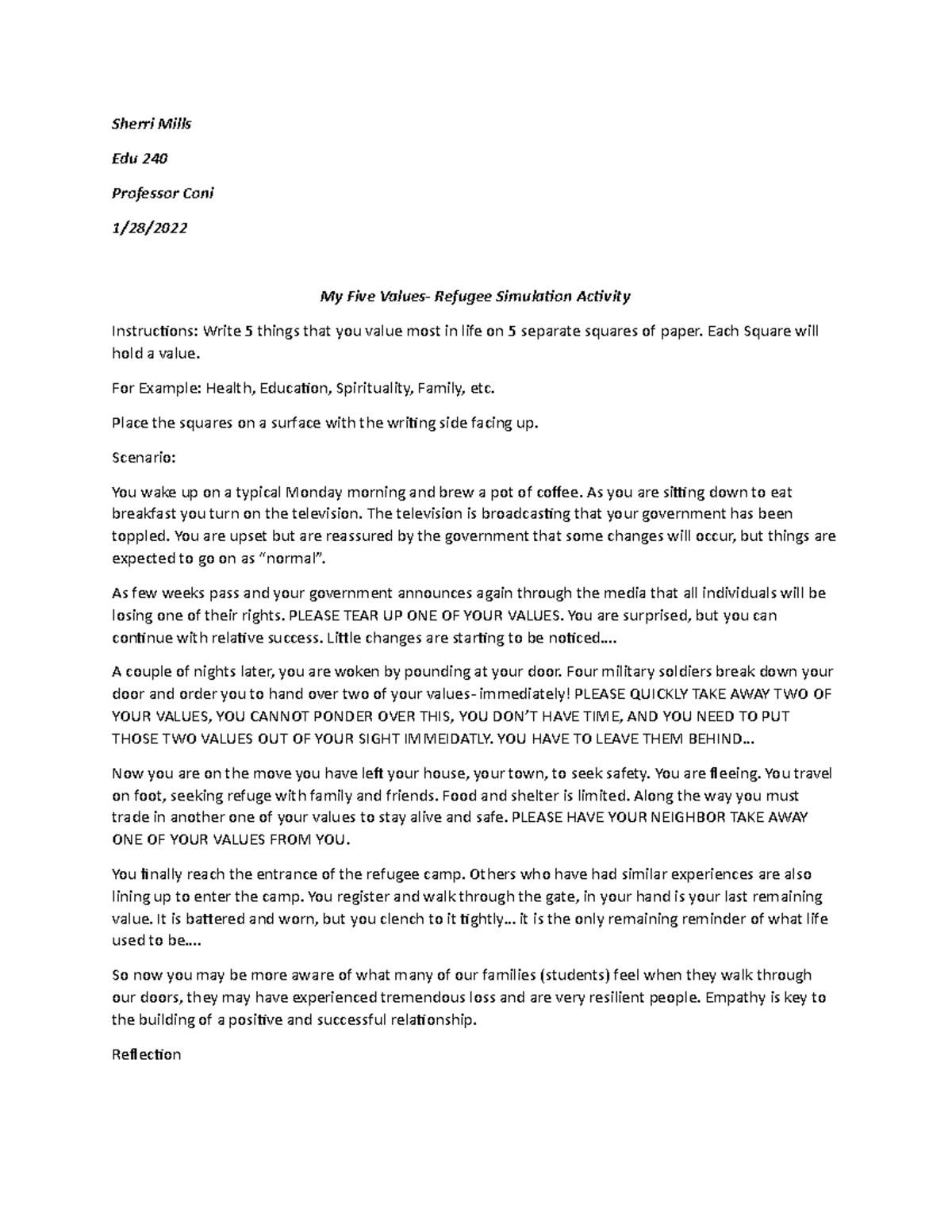 Activity-Empathy sm edu240 - Sherri Mills Edu 240 Professor Coni 1/28 ...