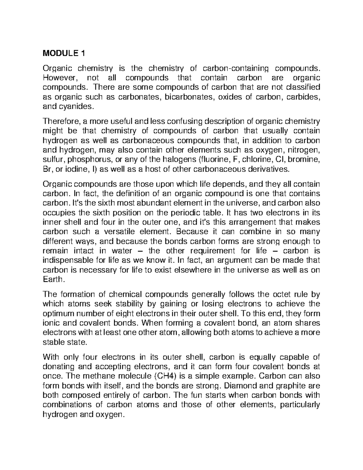 Module 1 Organic Chemistry Lecture FEU - MODULE 1 Organic chemistry is ...