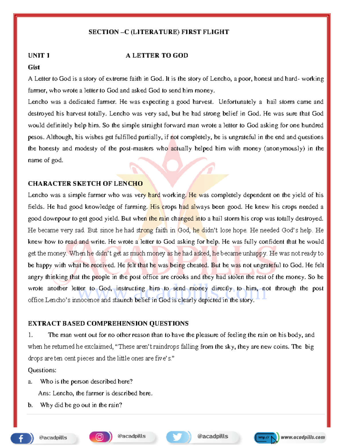 First Flight Summary and most important questions 2023-24 - 82 | P a g ...