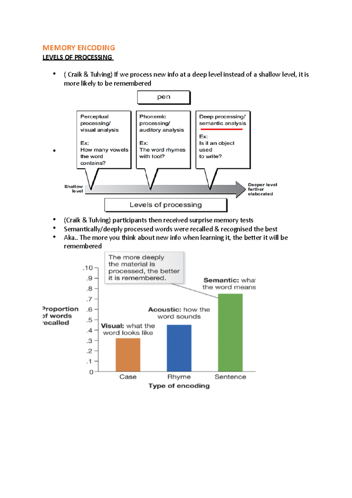Memory part 2 - MEMORY ENCODING LEVELS OF PROCESSING ( Craik & Tulving ...