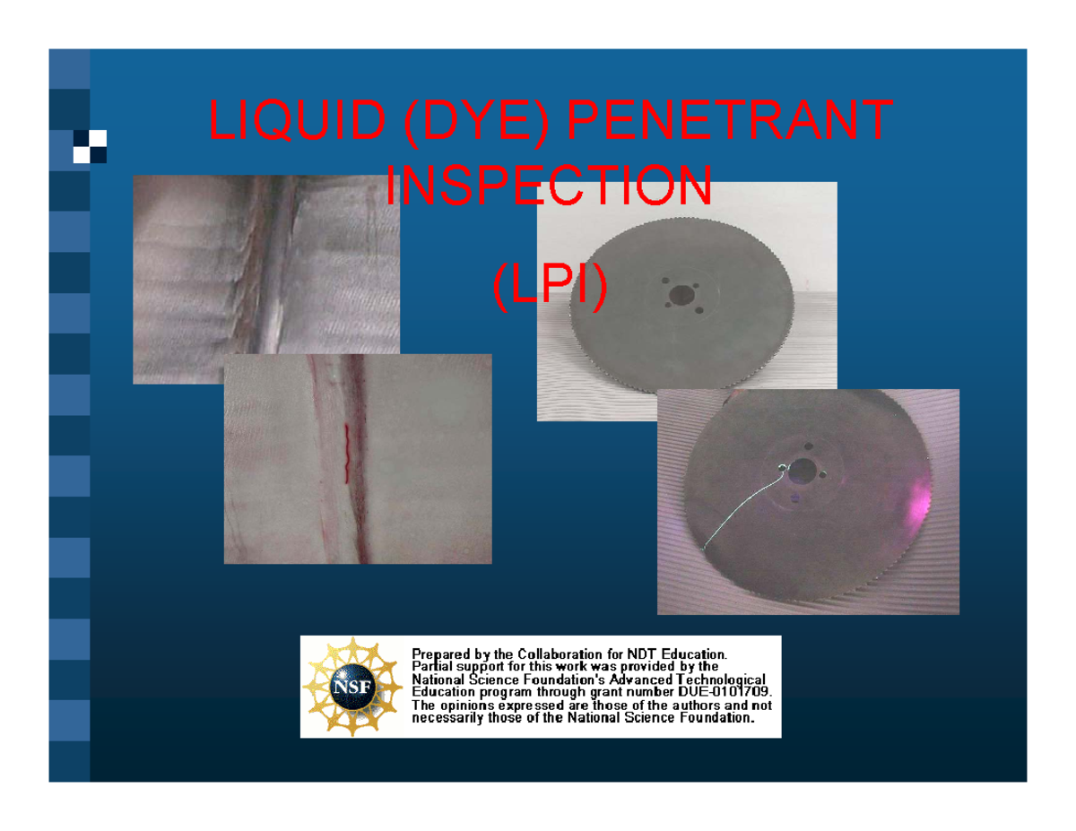 3.1.NDT LPI - Part 1 - lpi course - LIQUID (DYE) PENETRANT INSPECTION ...