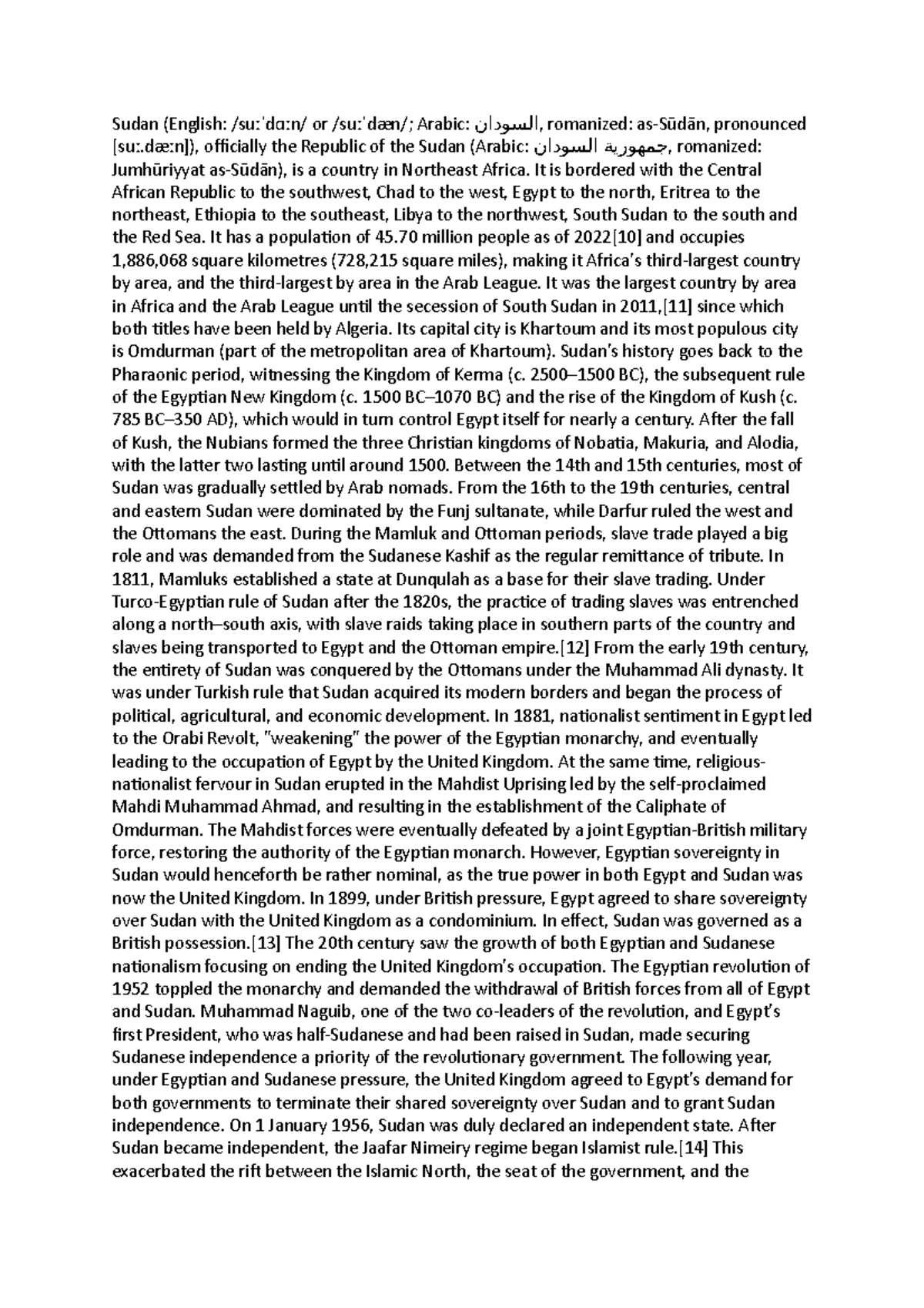 Sudan - Summary - Sudan (English: /su dːˈ ɑː n/ or /su dæn/; Arabic: ːˈ ...