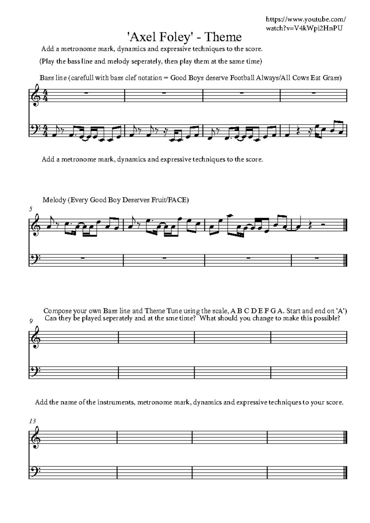 'Axel Foley' - Theme - Full Score - 5 9 13 4 4 4 4 & ∑ ∑ ∑ ∑ 'Axel ...