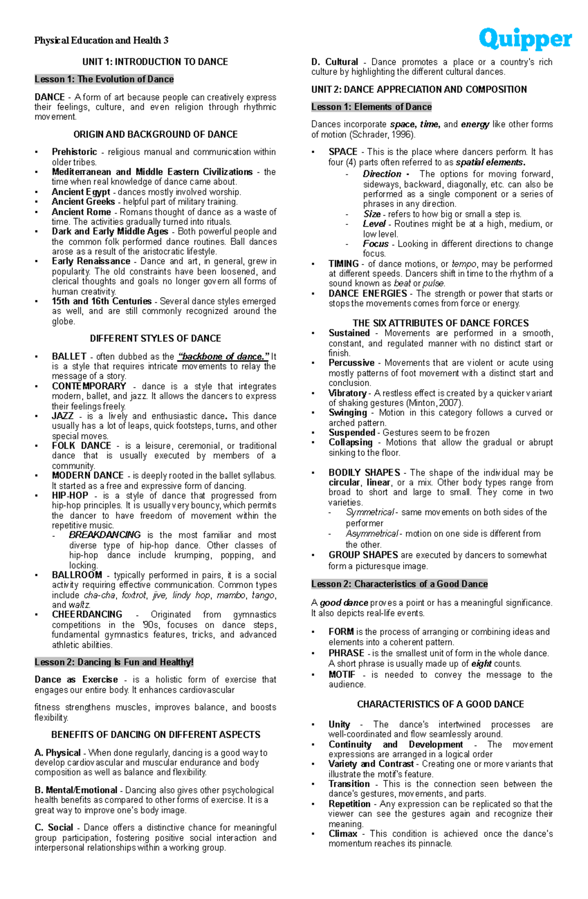 PEH-3- Handouts - Evolution of dance, types of dance. - Physical ...