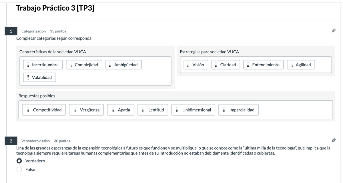 Thymg - TP3 - 100 - Aprobado 100% - Trabajo Práctico 3 1 Categorización 35 puntos Completar ...