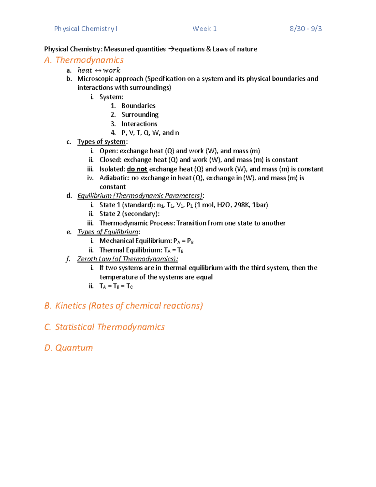 PChem Week 1 - Week 1 Notes for Physical Chemistry I - Physical ...