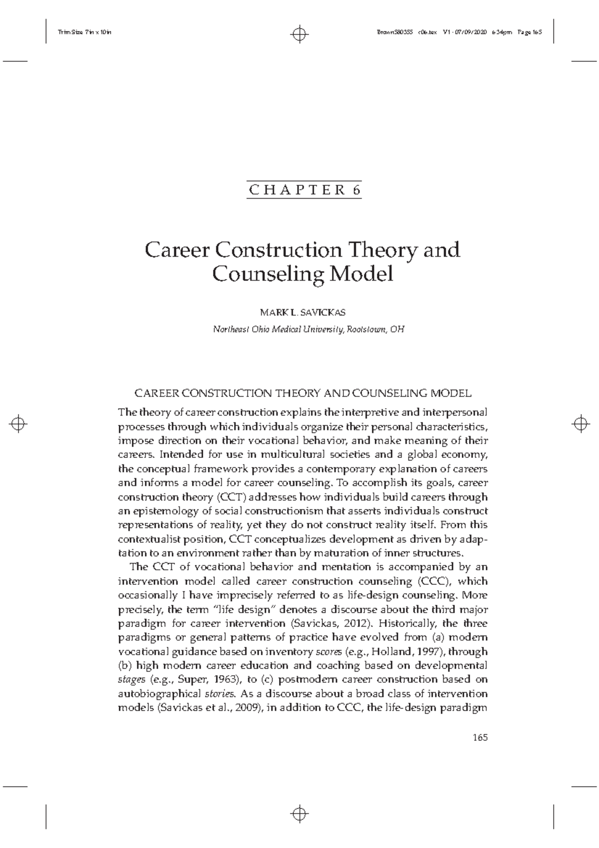 Career Construction Theory 2020 - C H A P T E R 6 Career Construction ...