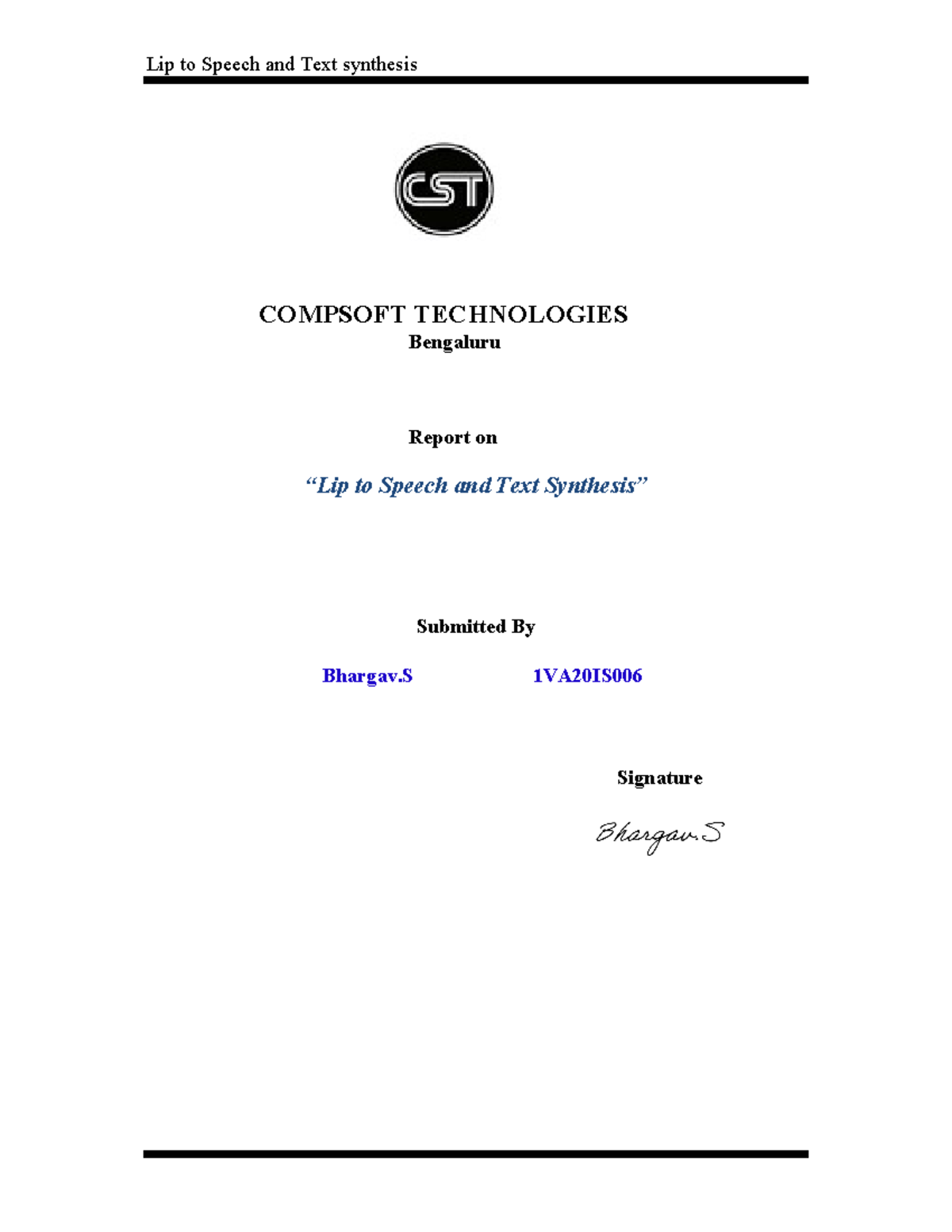 Reportpy - gfhgv - COMPSOFT TECHNOLOGIES Bengaluru Report on S “Lip to ...