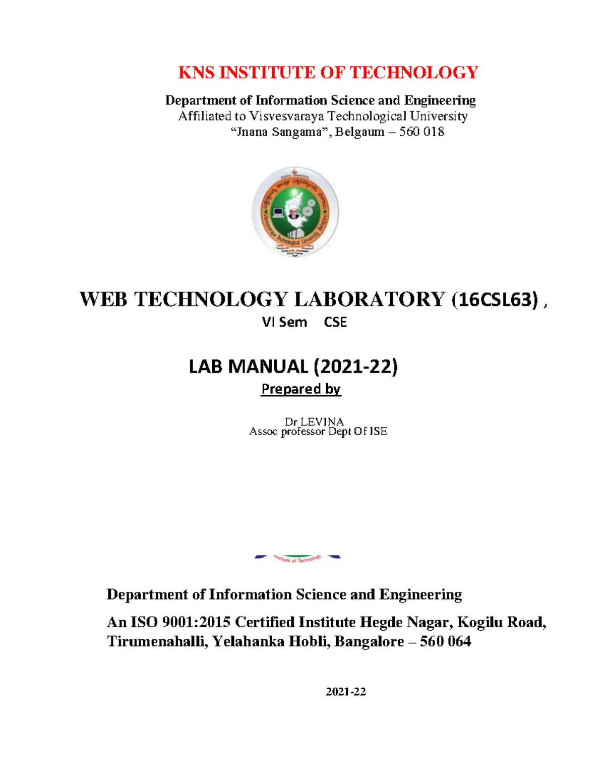 WEB Lab Mannual - KNS INSTITUTE OF TECHNOLOGY Department of Information Science and Engineering ...