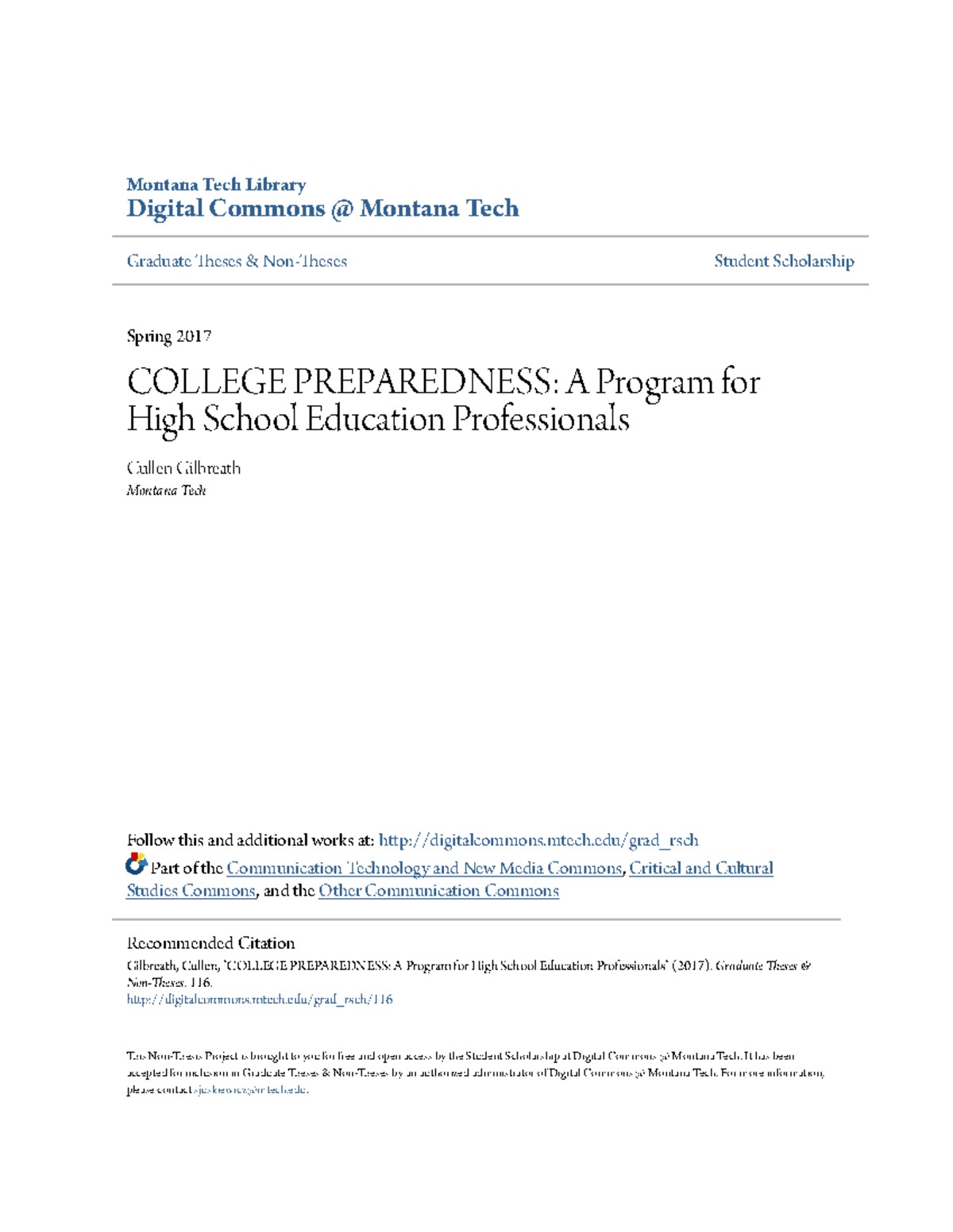College Preparedness A Program for High School Education Profess ...