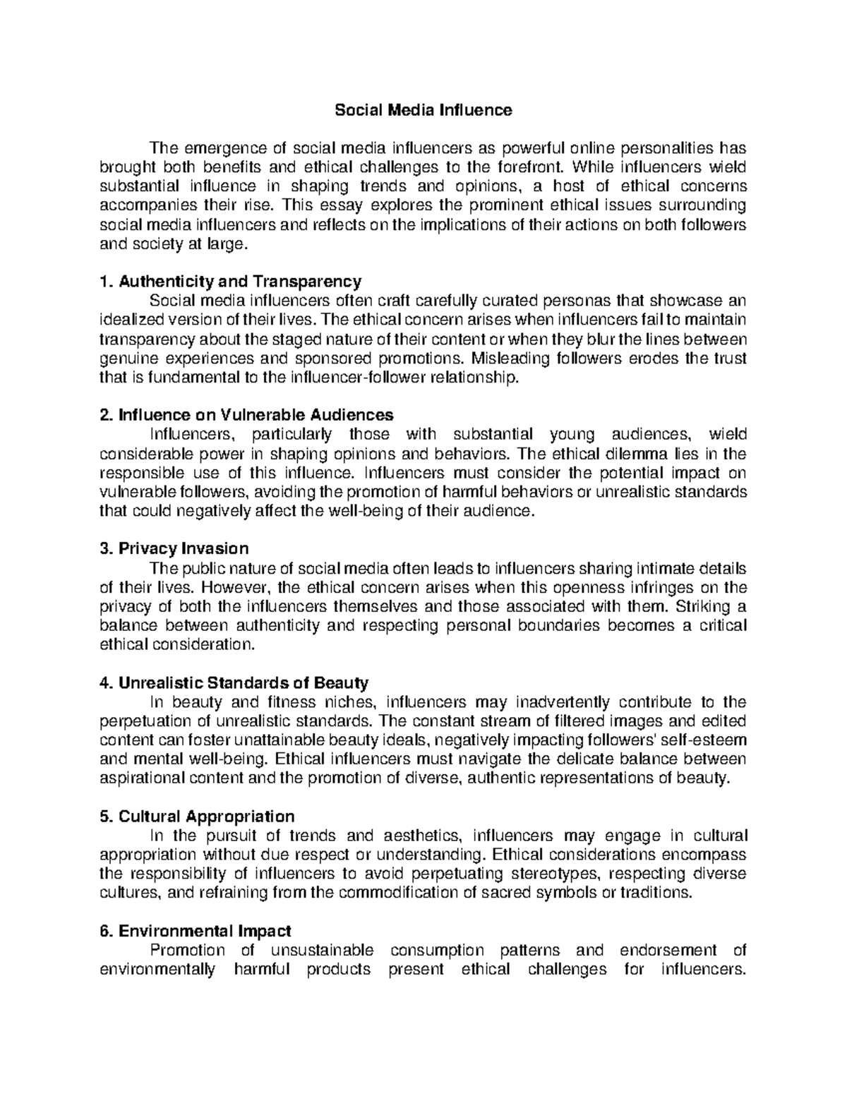 SOCIAL MEDIA INFLUENCE-Essay - Social Media Influence The emergence of ...