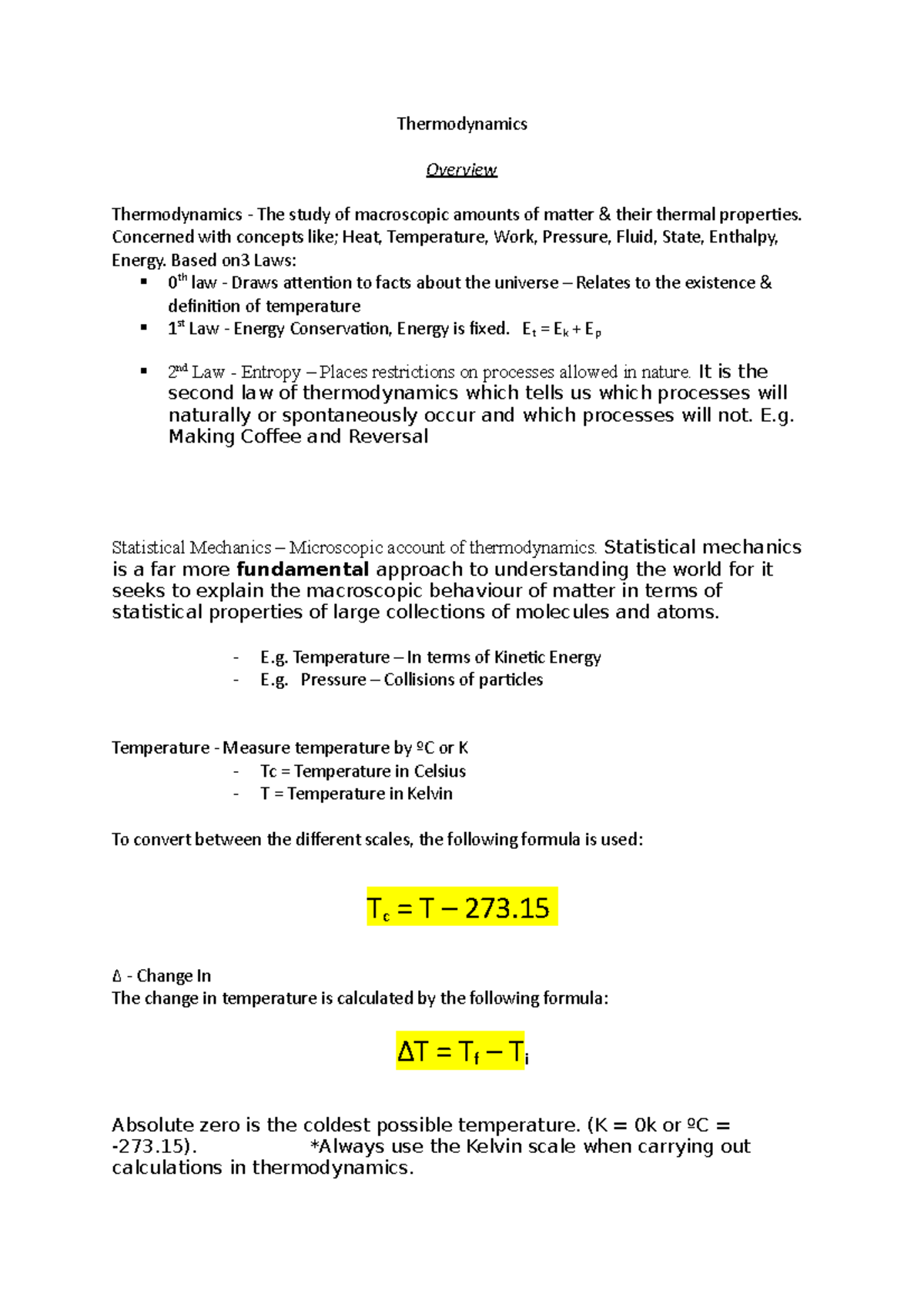 Thermodynamics - Lecture notes 1-10 - Thermodynamics Overview ...