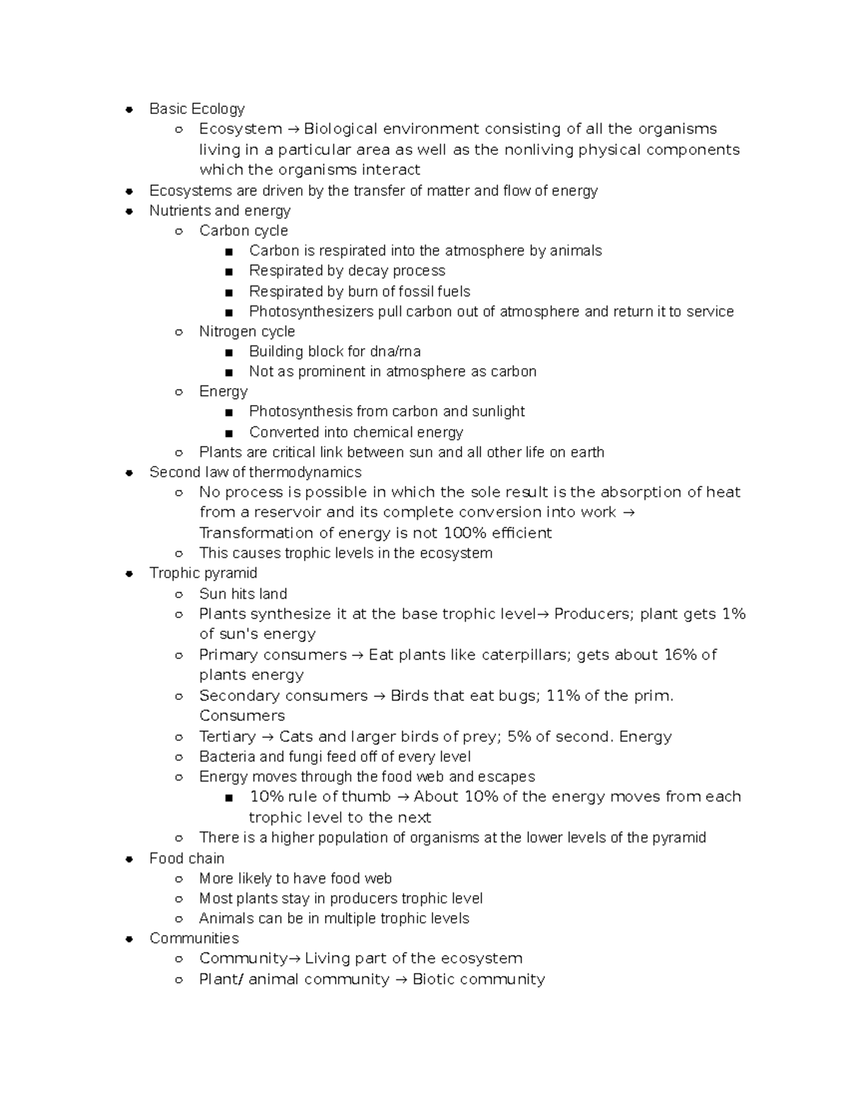 Class 3 - Detailed notes from this lecture - Basic Ecology Ecosystem → ...