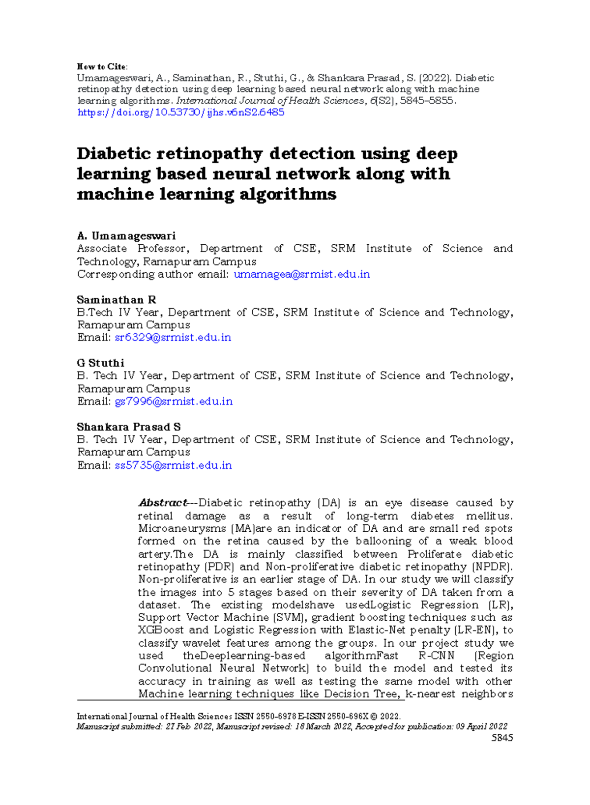 Published Journal Paper IJHS 6485 - How to Cite: Umamageswari, A ...