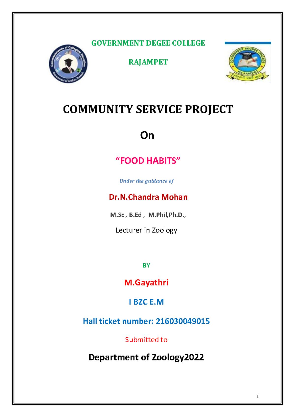 Gayathri CSP Report -C - GOVERNMENT DEGEE COLLEGE RAJAMPET COMMUNITY ...