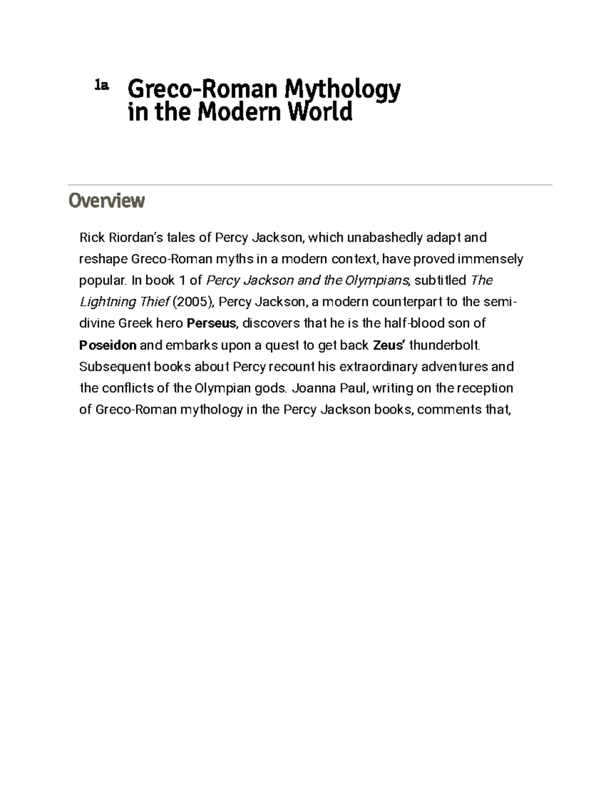 Module 1 CLAS 104 Notes - Overview Rick Riordan’s tales of Percy ...