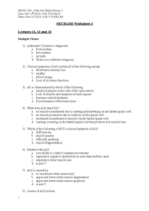 NEUR 1202- Mock Midterm - NEUR 1202- Mock Midterm Lectures 1- October 9th and 11th 2018 Multiple ...