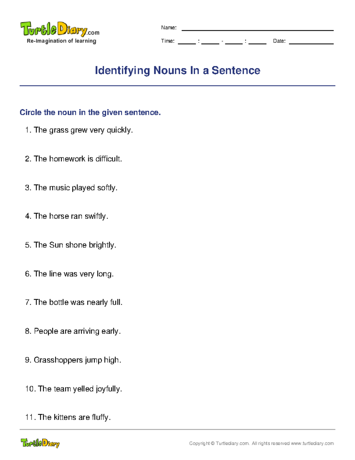 Identifying nouns second grade - Identifying Nouns In a Sentence Circle ...