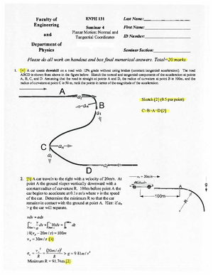 PHYS 131 Seminar 2014 Solutions - Faculty of Engineering and Department of Physics ENPH 131 ...