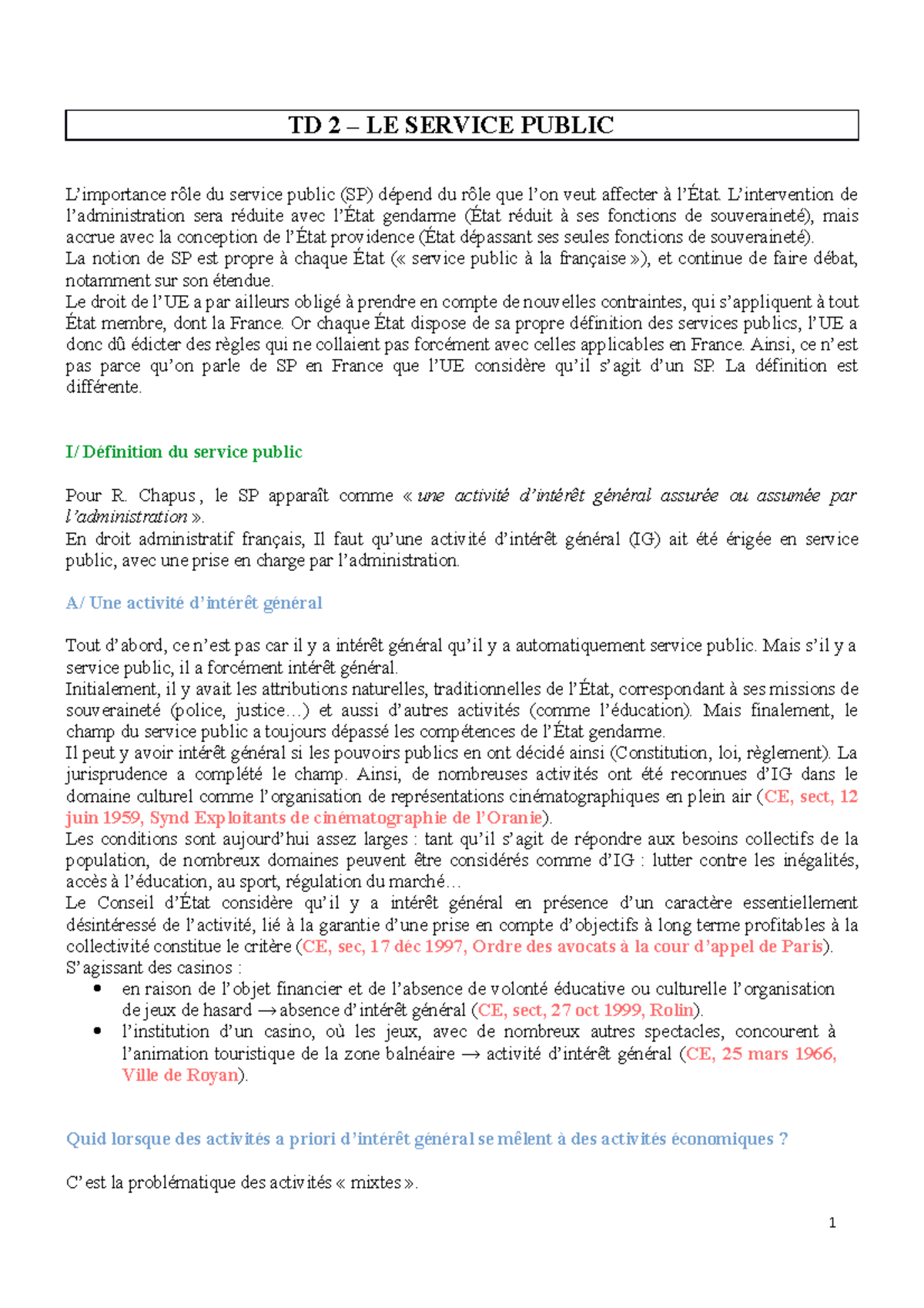 TD 2 - Le service public Fiche - TD 2 – LE SERVICE PUBLIC L’importance ...