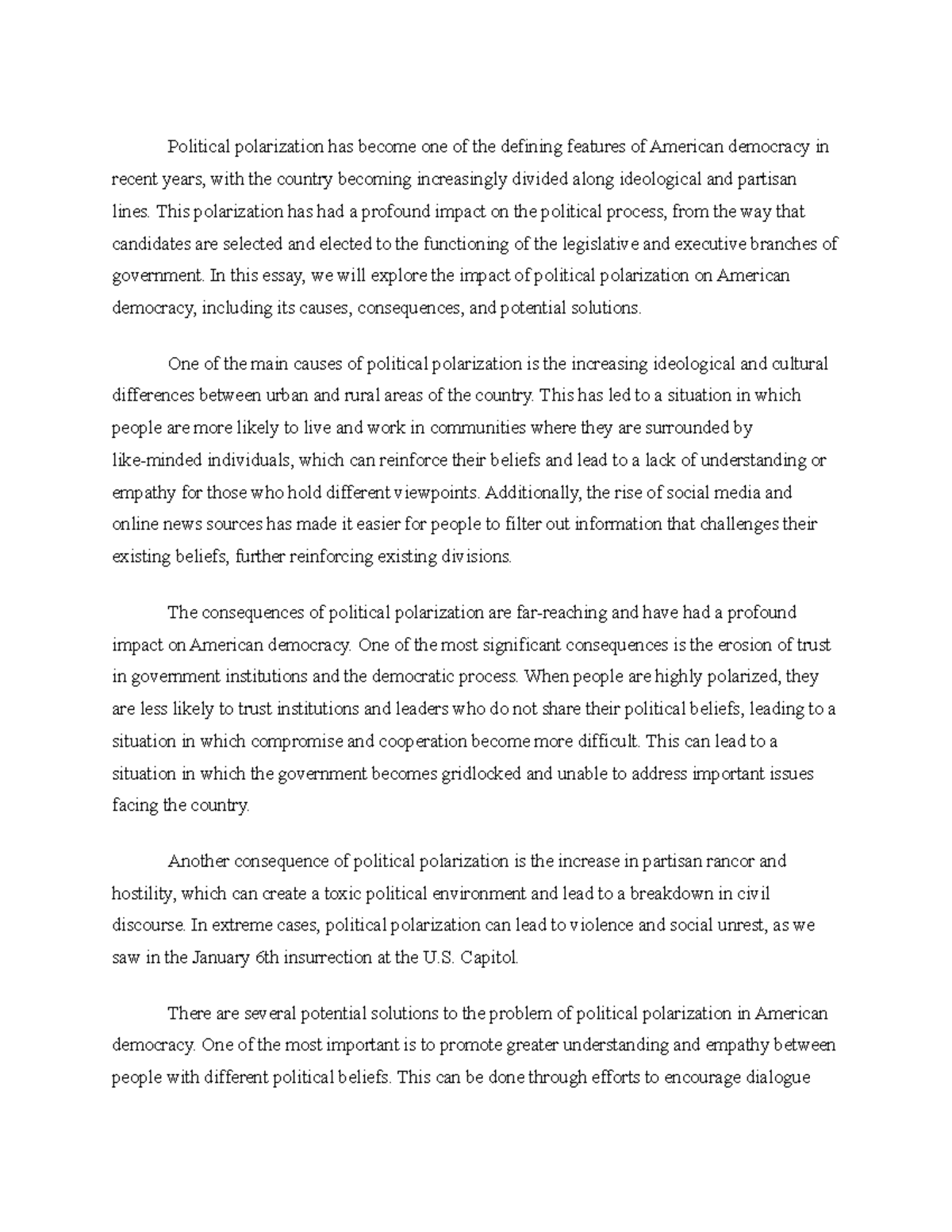 The Impact of Political Polarization on American Democracy - Essay ...