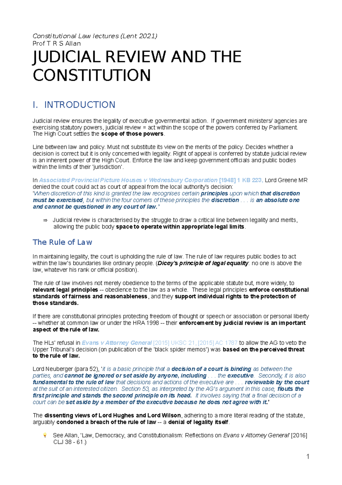 Judicial Review and the Constitution - lecture 1 - Constitutional Law ...