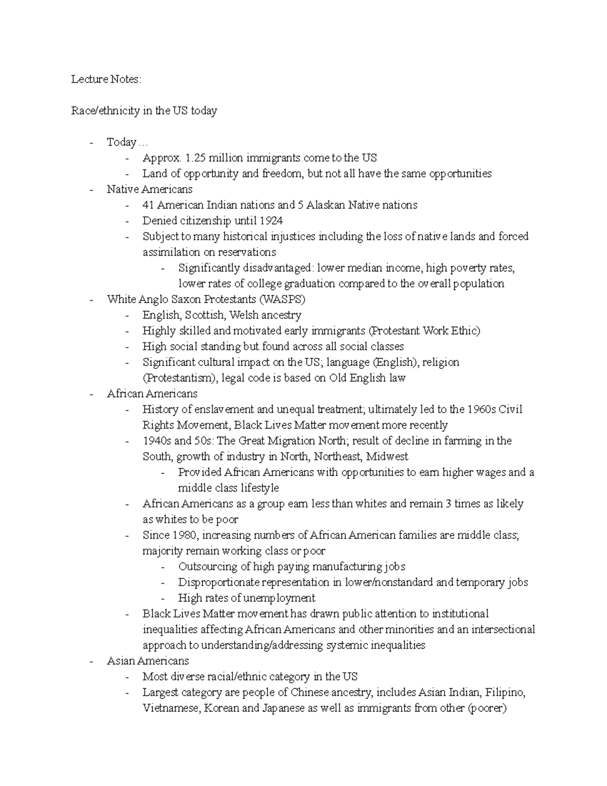 Current Day Race and Ethnicity - Lecture Notes: in the US today Approx ...
