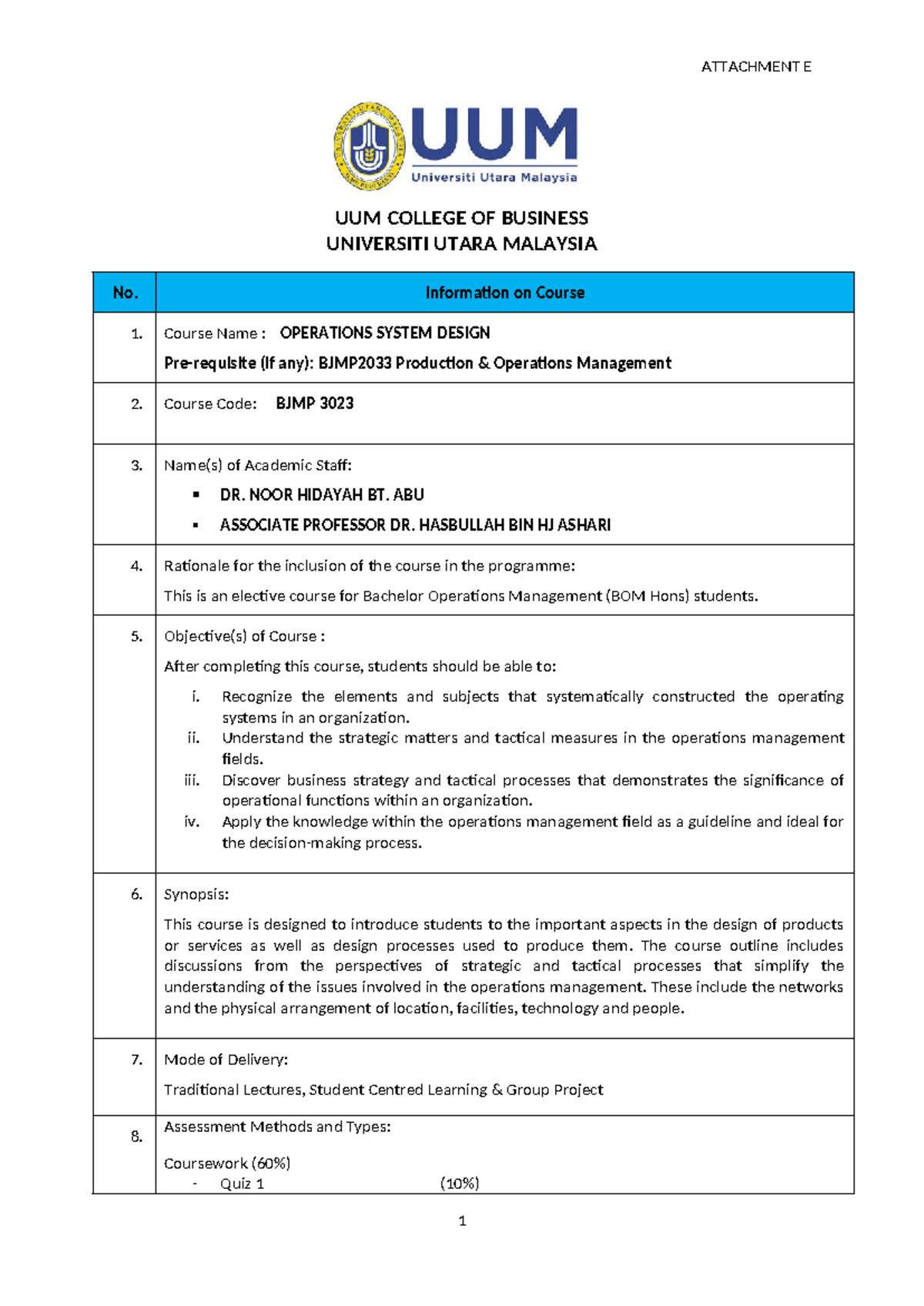 Silibus BJMP3023 - UUM COLLEGE OF BUSINESS UNIVERSITI UTARA MALAYSIA No ...