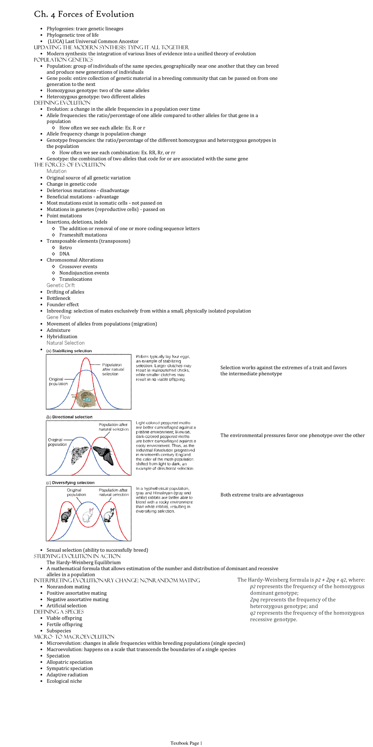 Ch. 4 Forces of Evolution - Phylogenies: trace genetic lineages ...