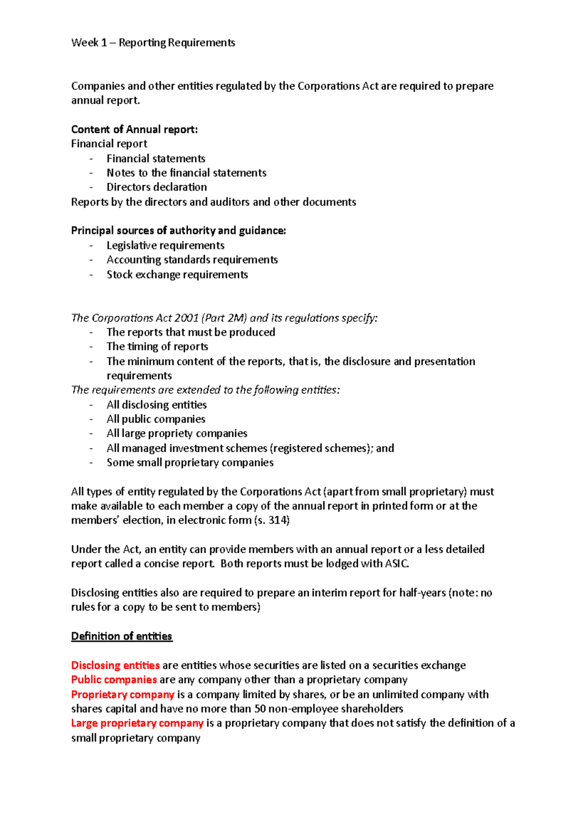 Corporate Accounting Notes - Companies and other entities regulated by ...