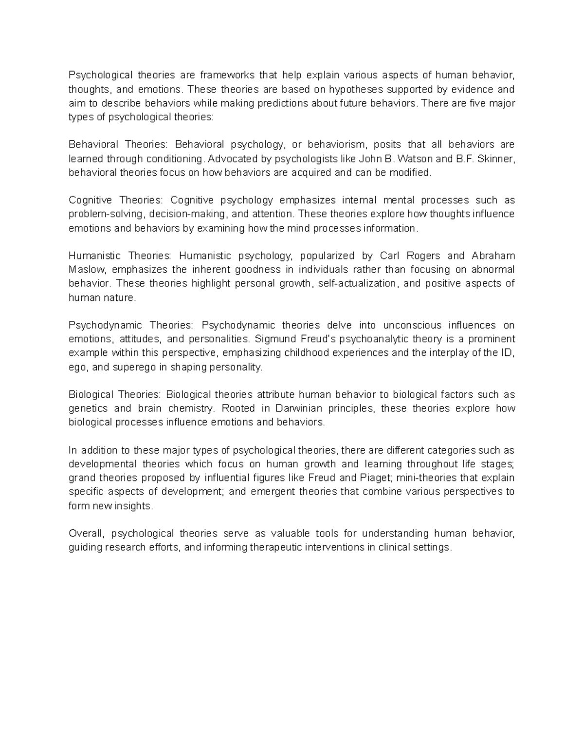 Psychological Theories - These theories are based on hypotheses ...