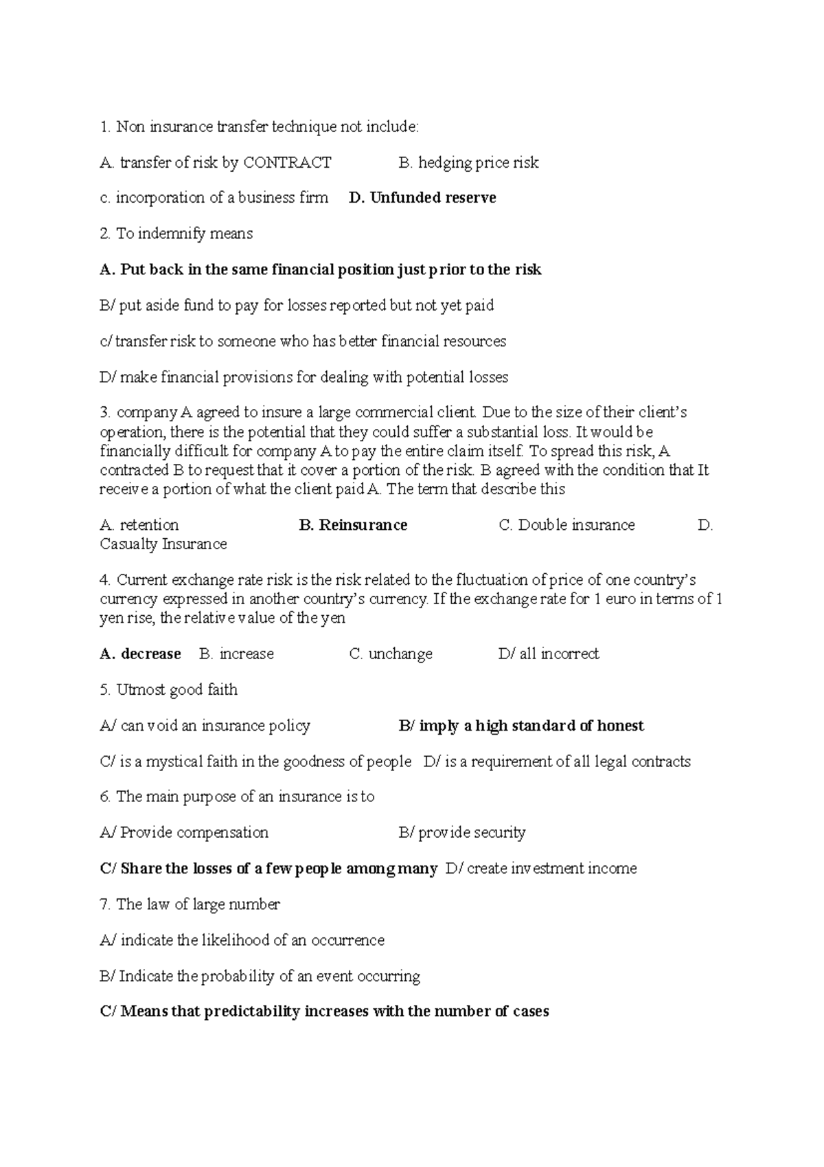 Final-RM - Đề thi Risk Management and Insurance - Non insurance ...