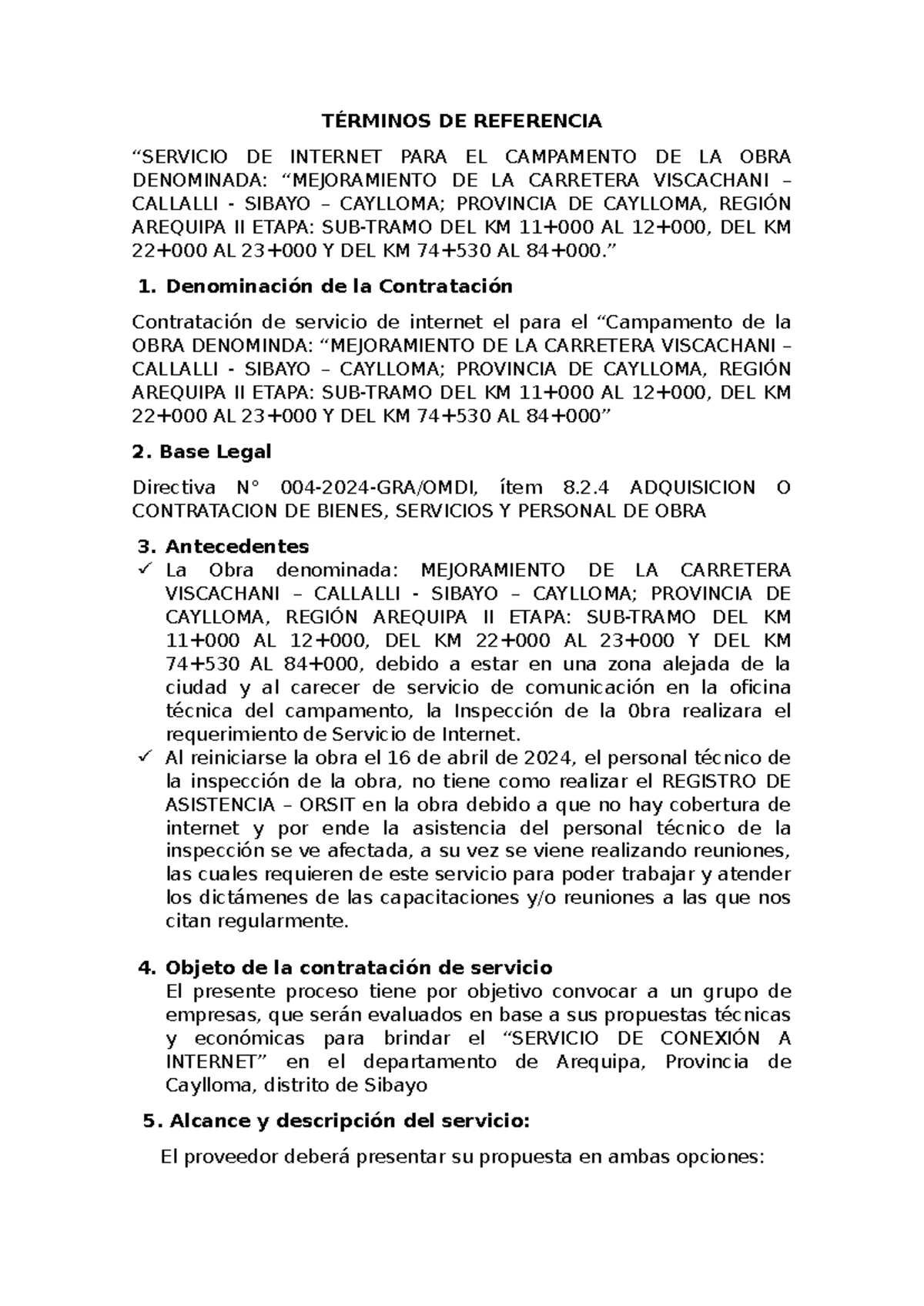 Términos DE Referencia DE Servicio DE Internet - TÉRMINOS DE REFERENCIA “SERVICIO DE INTERNET ...
