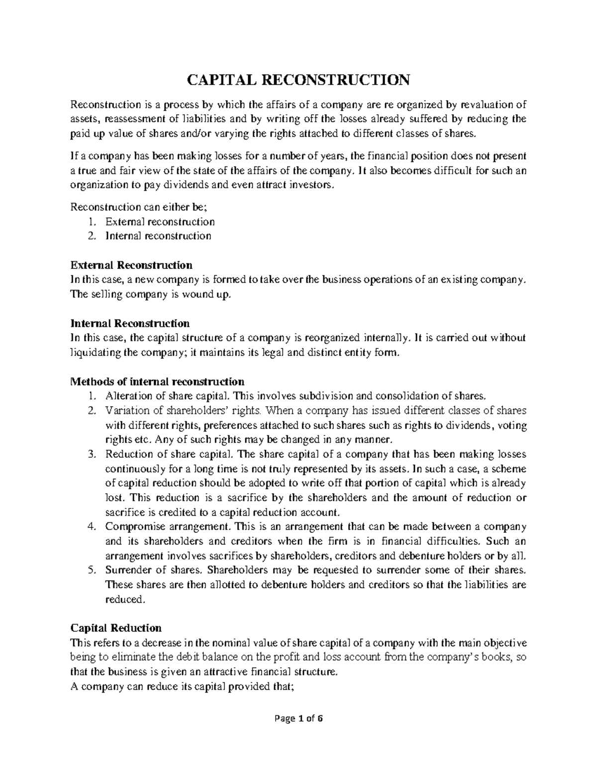 Capital Reconstruction - CAPITAL RECONSTRUCTION Reconstruction is a ...